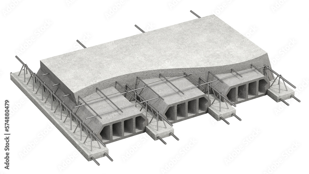 Concrete floor slab block system cross section isolated on white ...