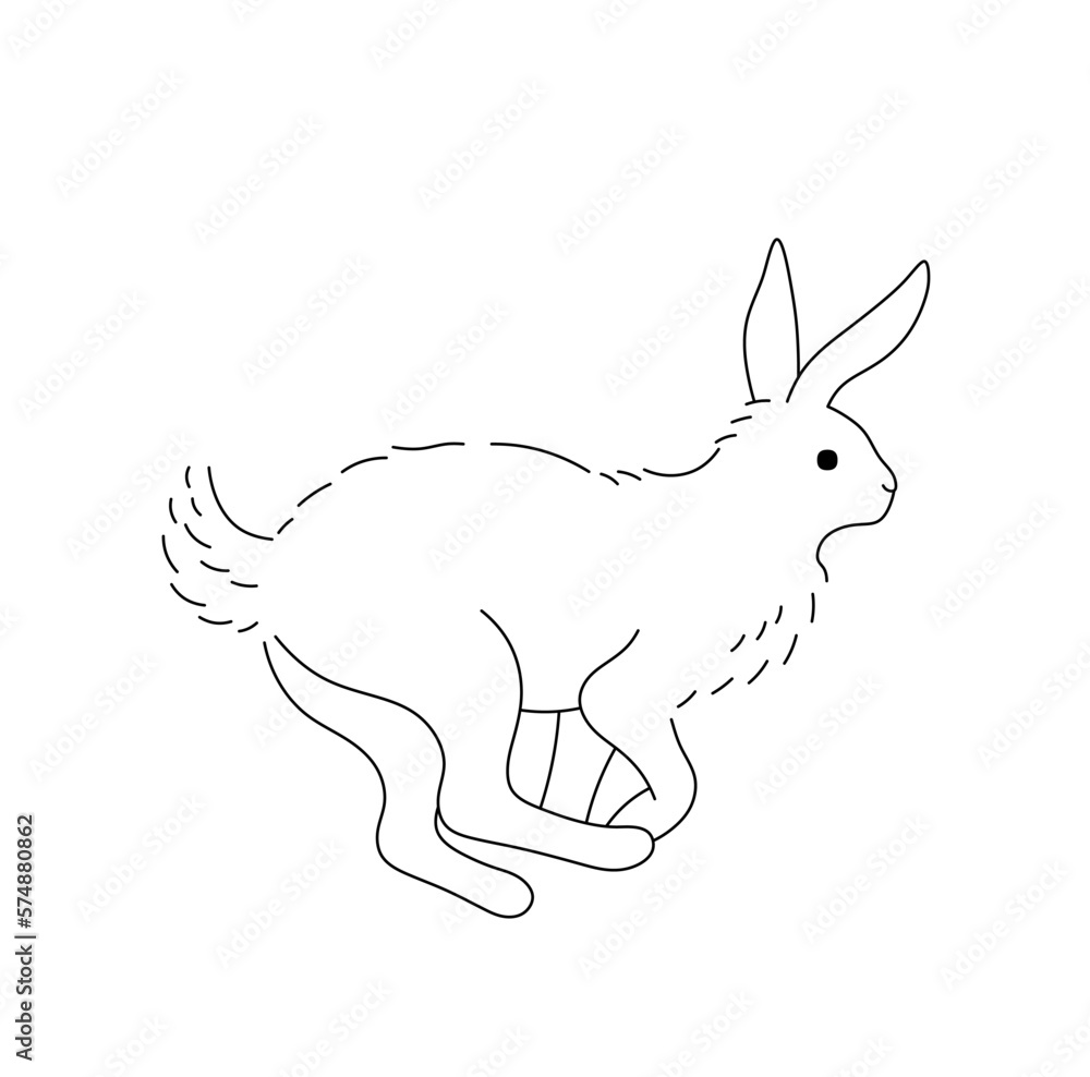 Vector isolated one single fast running hare rabbit bunny side view ...