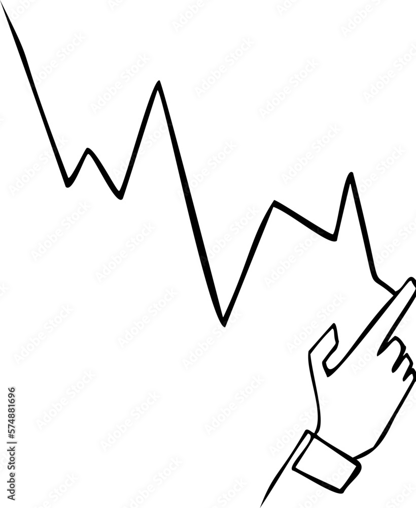 Vetor Downward chart drawn by a hand with an outstretched finger sketch ...