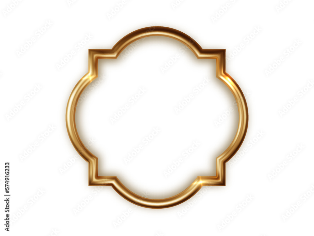 Realistic golden frame in arabic style isolated. Traditional islamic 3d ...