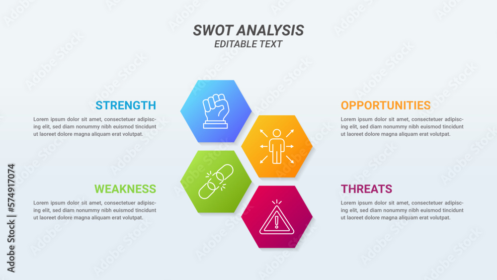 Hexagon SWOT Analysis Infographics Diagram in Circle and Road with ...