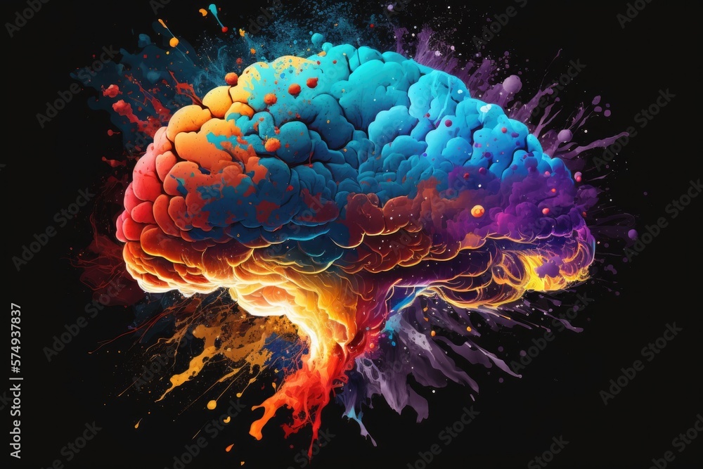 Color 3d illustration of human brain with epic mind blowing thought ...