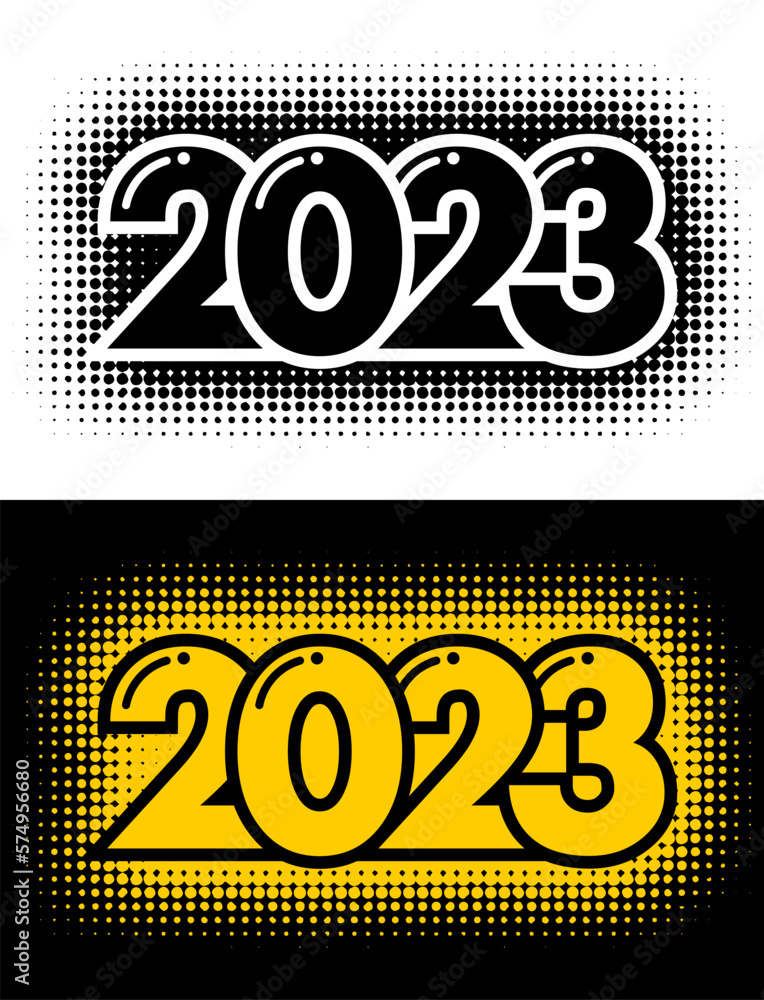 2023 year logo halftone. Vector template header on transparent and ...