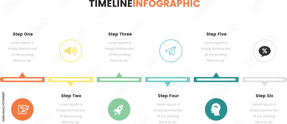 Line step infographic. 6 options workflow diagram, circle timeline number infograph, process ...