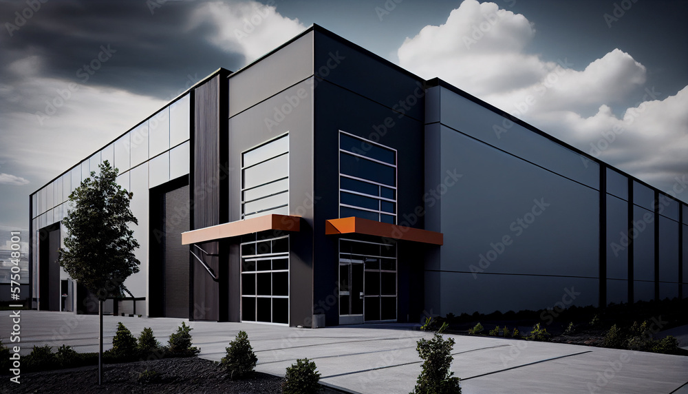 exterior of a modern warehouse with a small office unit Stock ...