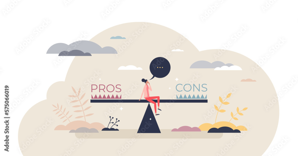 Pros and cons comparison with benefits and risks balance tiny person ...