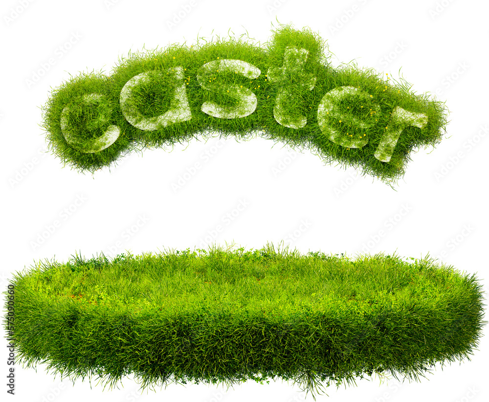Grass podium. Grass platform and Easter inscription, 3d rendering ...
