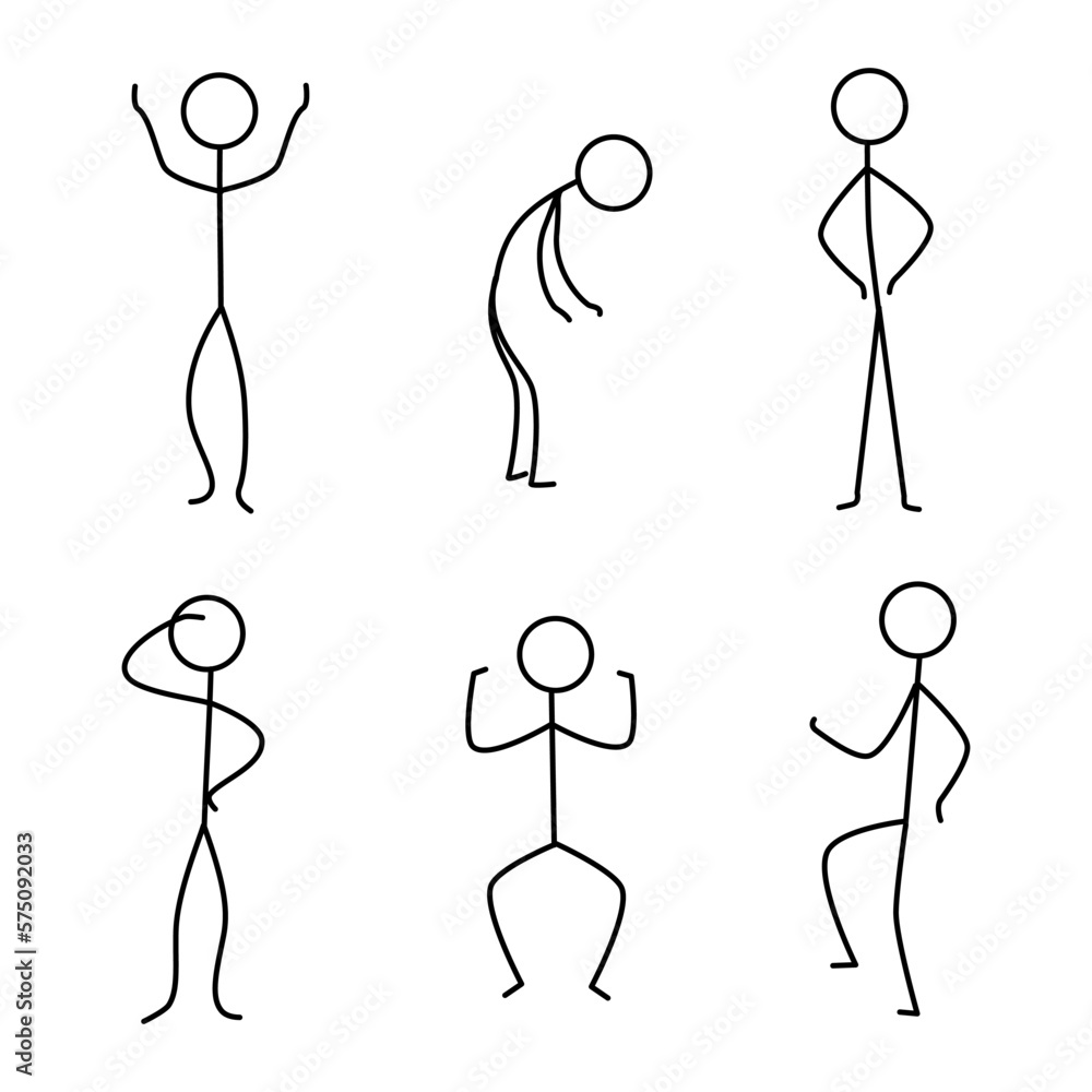 Set of stick figures. Presentation stick men. Different movements of ...