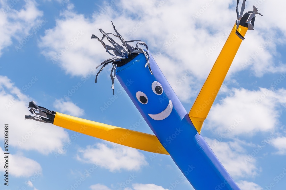 Inflatable Dancing, Flailing Arms Tube Guy, Blue Sky and Clouds Stock ...