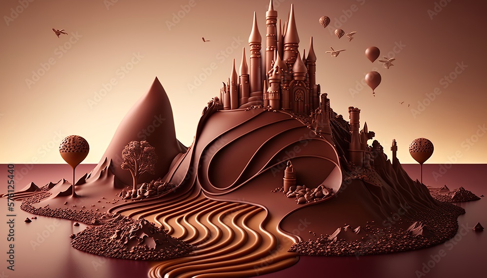 chocolate kingdom landscape. everything is made of chocolate. mountains ...