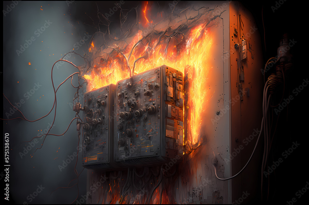 Industrial Electrical panel on fire, short circuit and junction cable ...