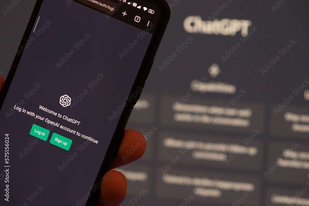 ChatGPT login screen seen on smartphone screen. OpenAI chat bot Stock Photo | Adobe Stock