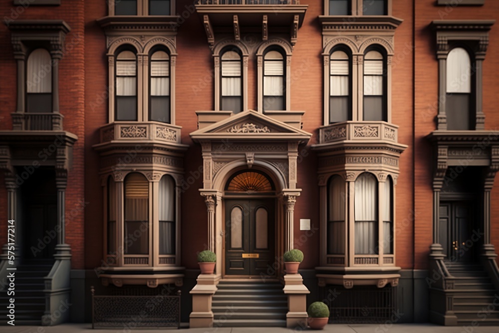 Facade of a Traditional Brownstone Apartment Building, Created by ...