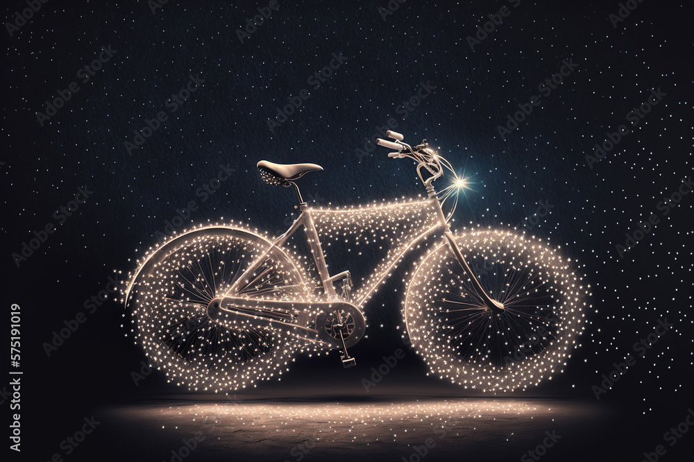 bicycle creative image made with starry night to form the bicycle shape ...