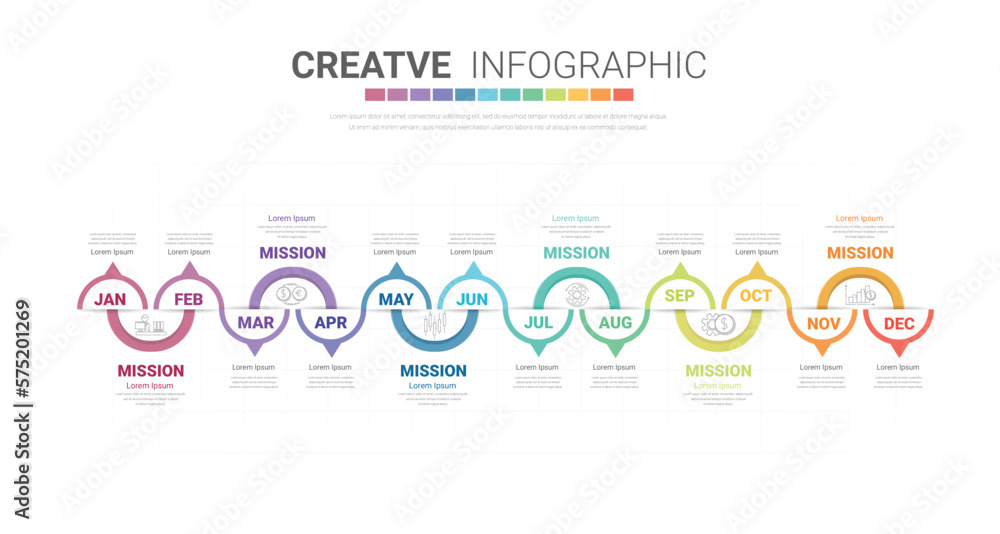 Infographic template for business. 12 Months modern Timeline Roadmap ...
