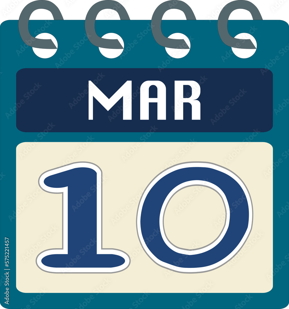 Flat icon calendar 10 of March. Date, day and month. PNG illustration ...