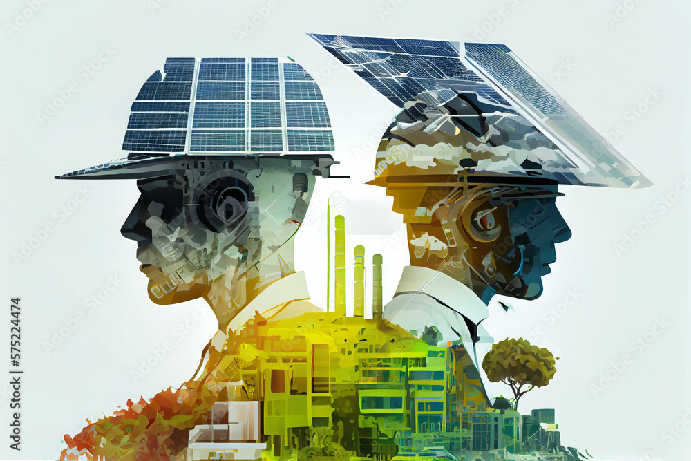 Future of engineer renewable energy wearing helmet with solar panels ...