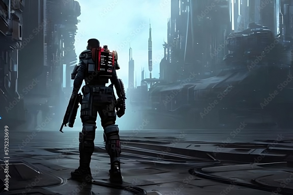 Army soldier with a rifle on a battlefield, military warrior, sniper ...