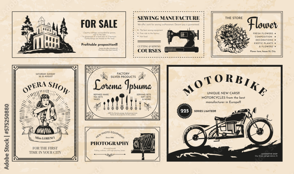 Vintage old newspaper. Retro ad frame. Advertising paper template ...