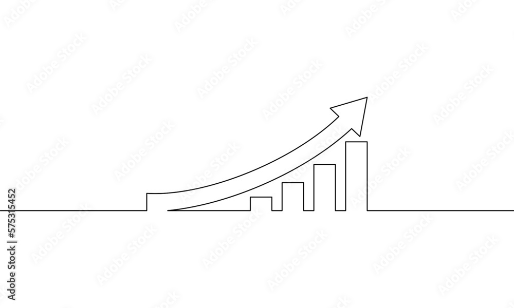 Continuous line drawing of graph up. Arrow up icon, business growth ...