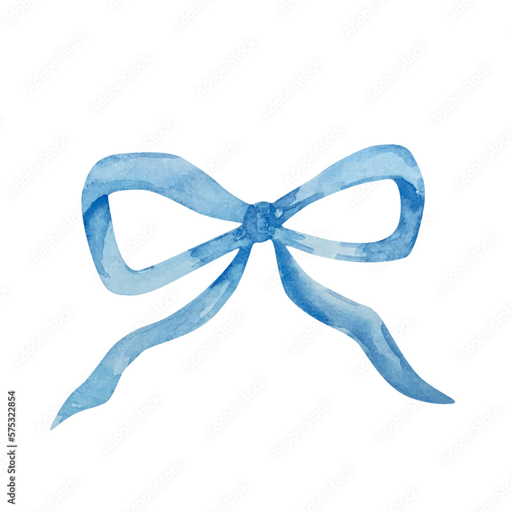 Watercolor blue bow ribbon Stock Illustration | Adobe Stock