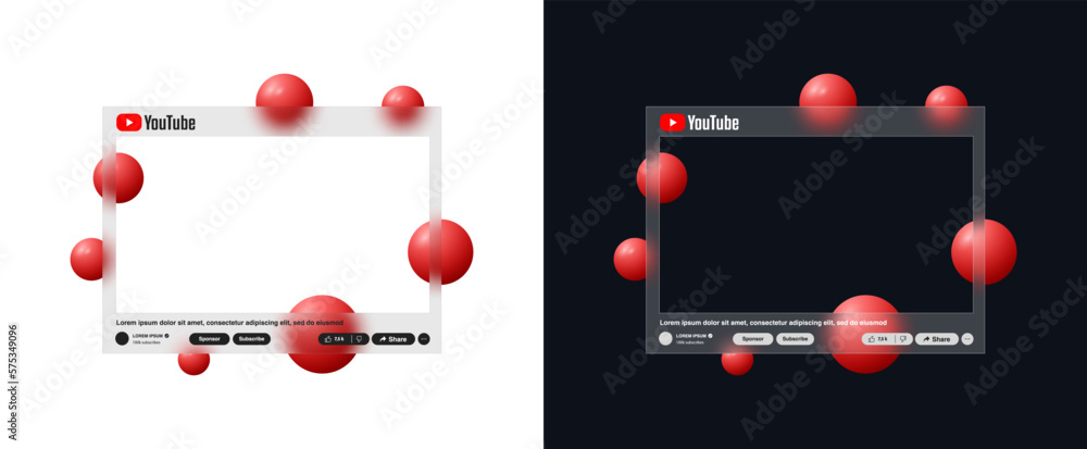 Youtube video template set. Youtube video player interface ...