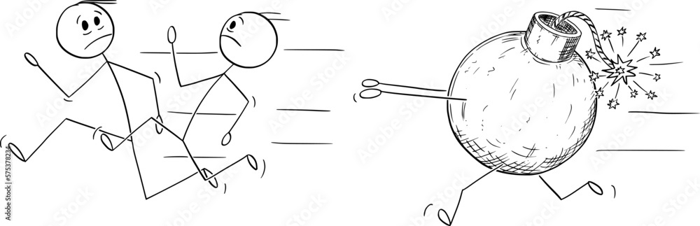 Bomb Chasing People Running Away , Vector Cartoon Stick Figure ...