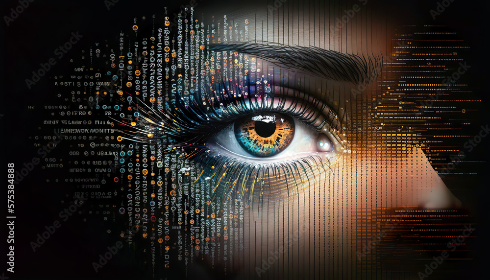 Retina scanner shown using blue and green eyes. Cybersecurity ...