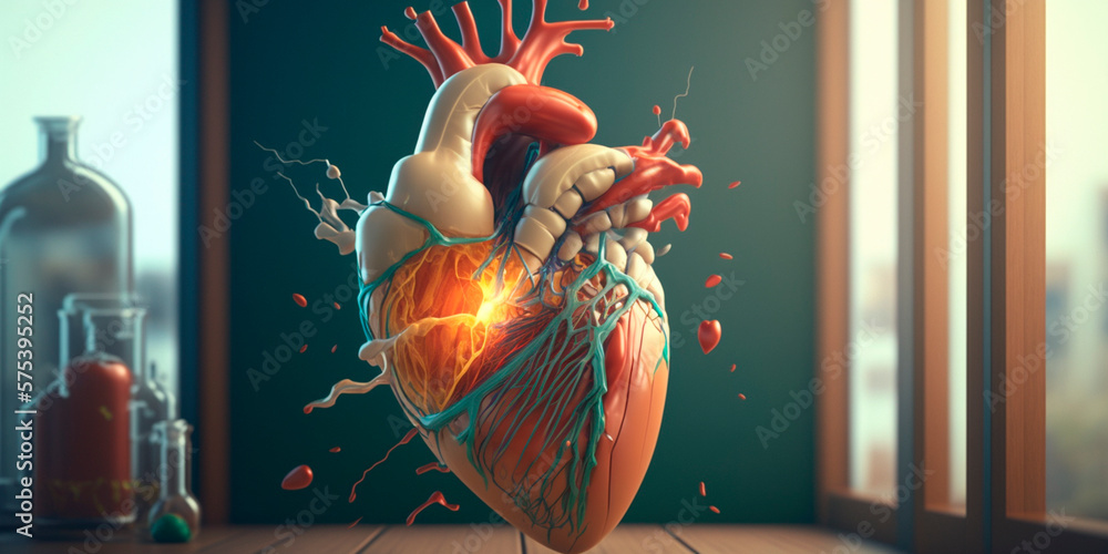 Heart in 3D animations with broken glowing elements Heart attack ...