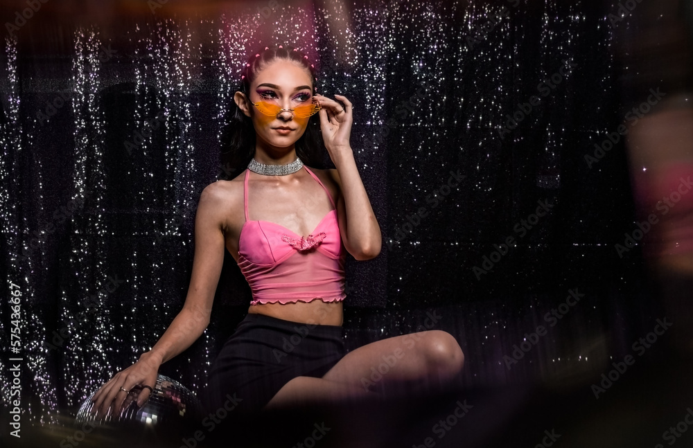 euphoria inspired editorial photo shoot glitter background purple black model caucasian hispanic ...