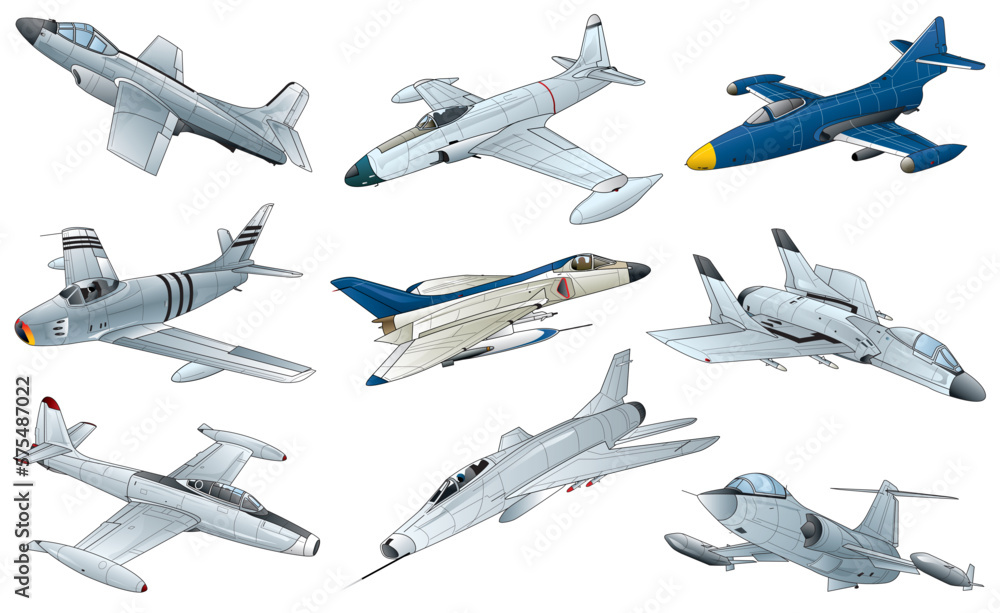 9 types of early days American jet fighter image illustrations (No ...