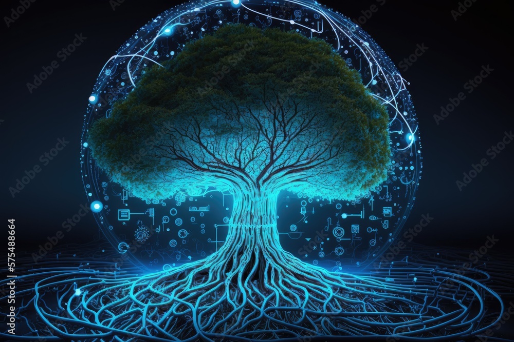 Ilustración de Stock A tree has taken root on top of the silicon sphere ...