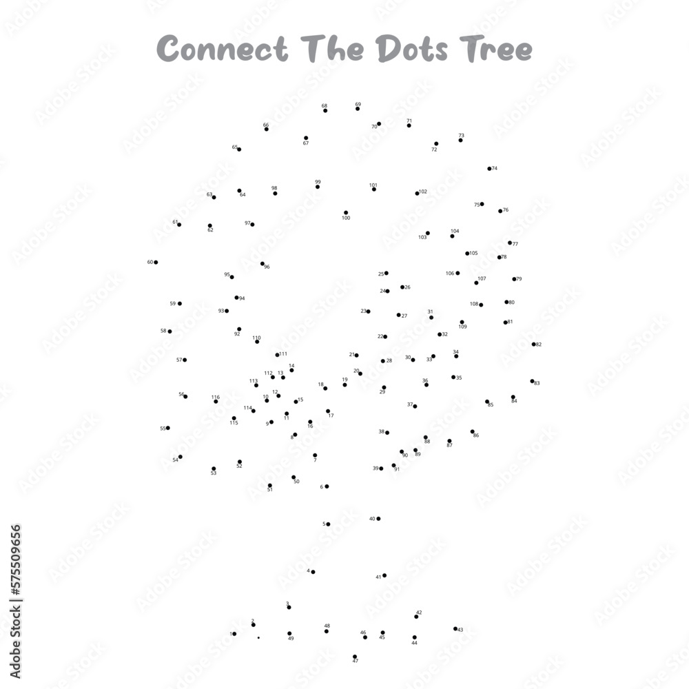 Connect The Dots and Draw tree coloring page, Educational Game for Kids ...
