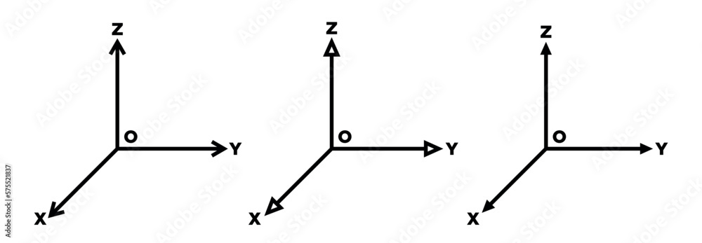 Graph icon. XYZ coordinate system with direction arrows. Symbol of mathematics, geometry ...