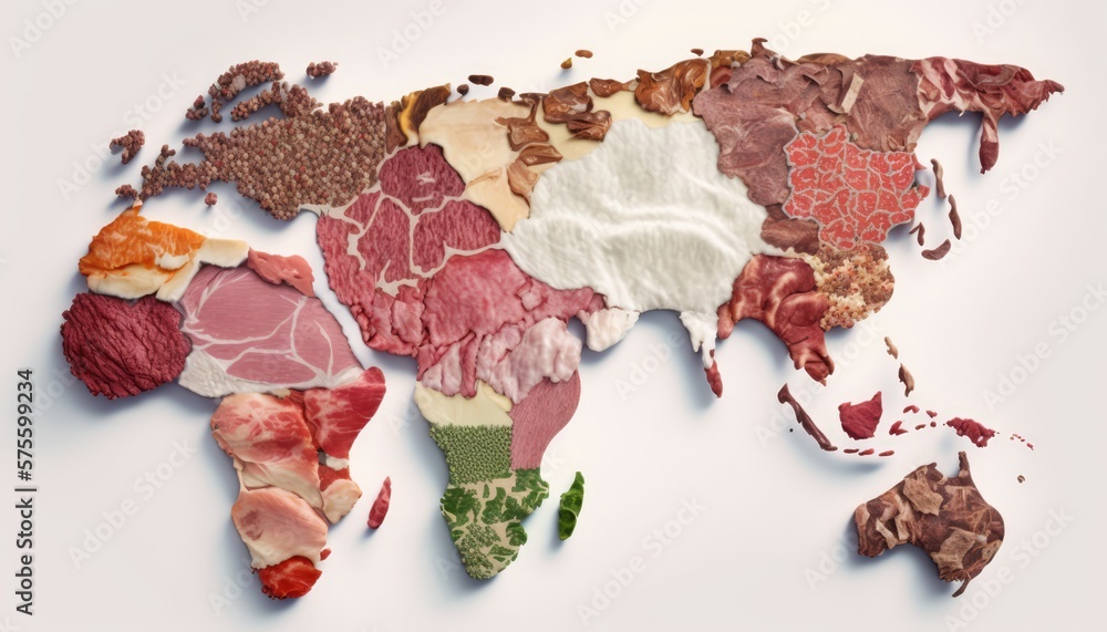 World Map of meat eaters - Various Kinds of Meat on White Background ...