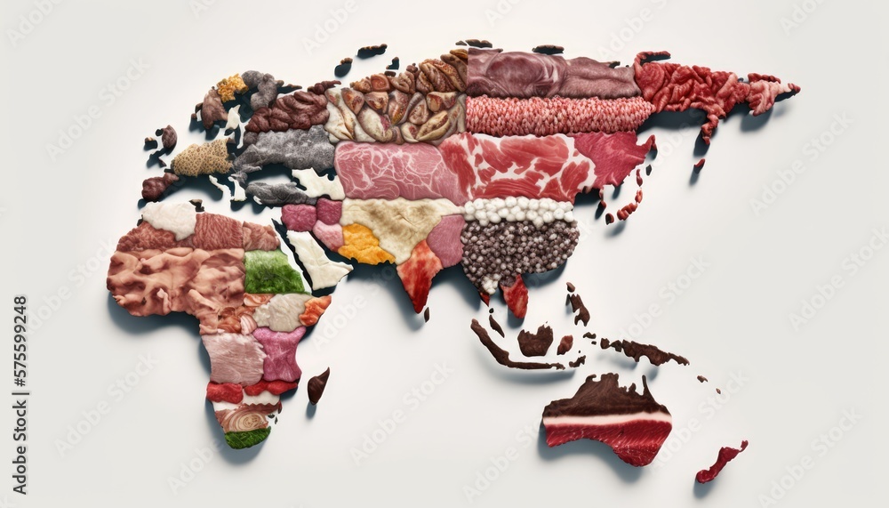 World Map of meat eaters - Various Kinds of Meat on White Background ...