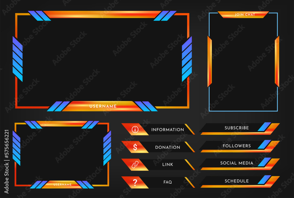 Twitch stream overlay panel template. Digital streaming screen ...