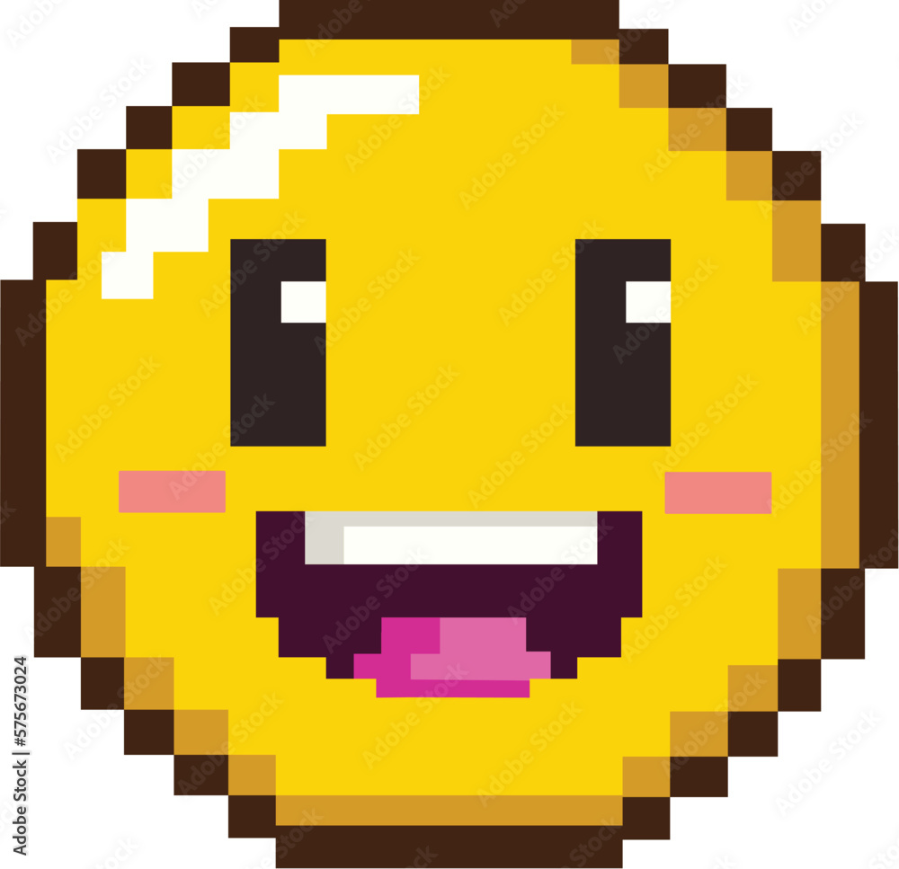 8bit pixel art of a happy emoji emoticon Stock Vector | Adobe Stock