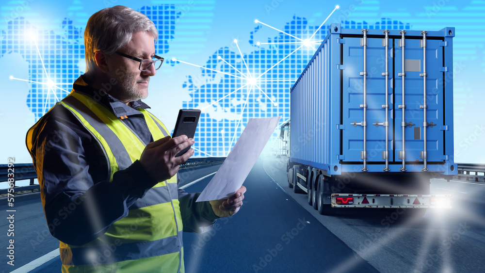 Transport company employee. Man with phone. Supply chain planning ...