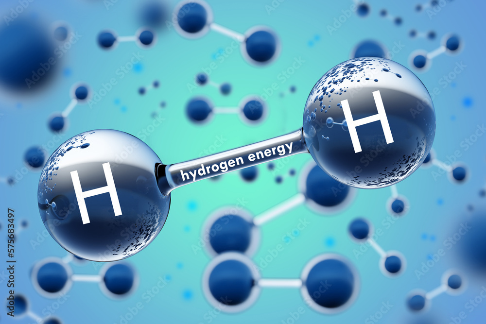 Hydrogen energy. H2 structure. Background from hydrogen elements. H2 molecules under ...