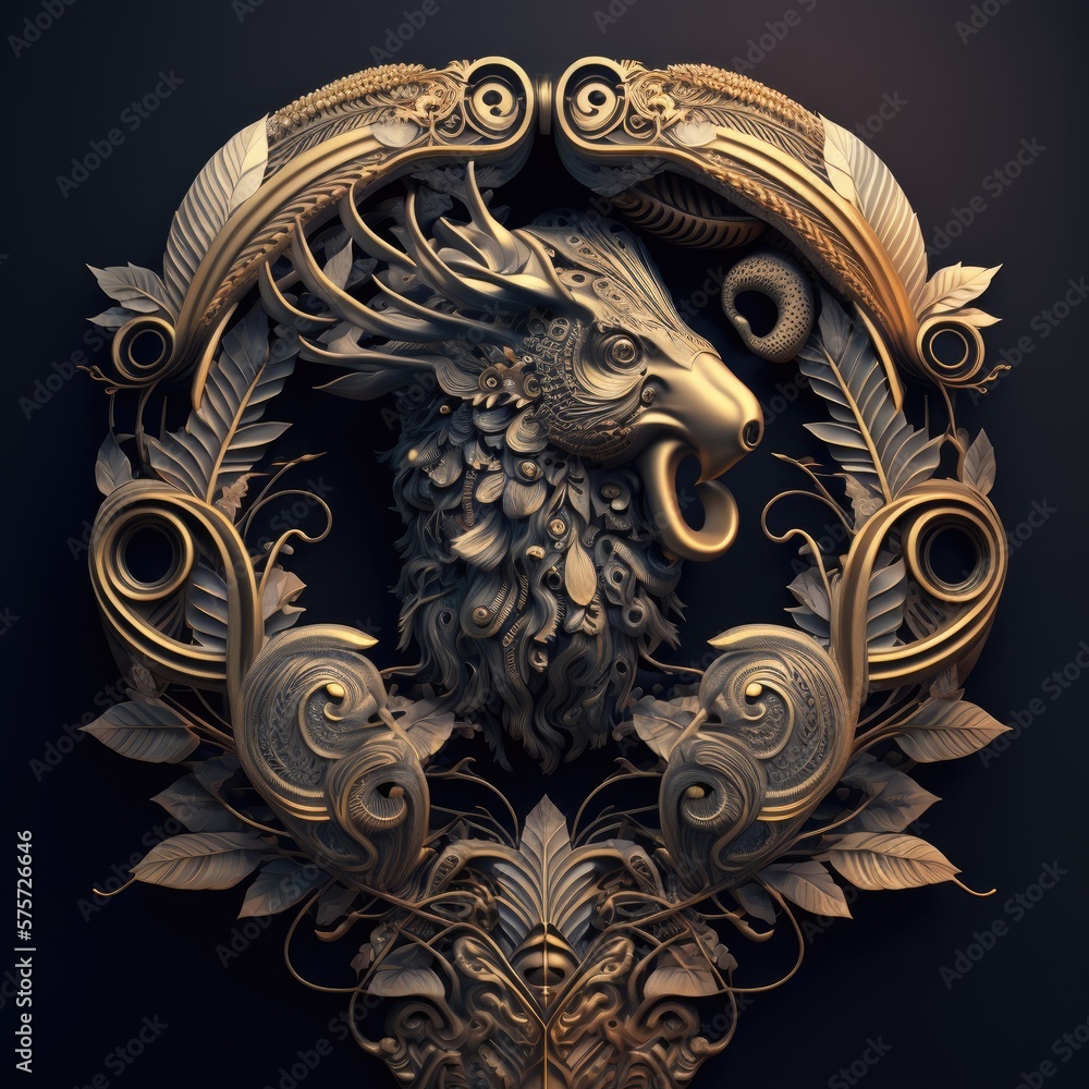 Logo with mythological concepts, metallic details in gold and black. Ai ...