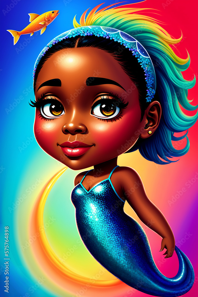 Young cute mermaid, cartoon character. Underwater scene. Humor ...