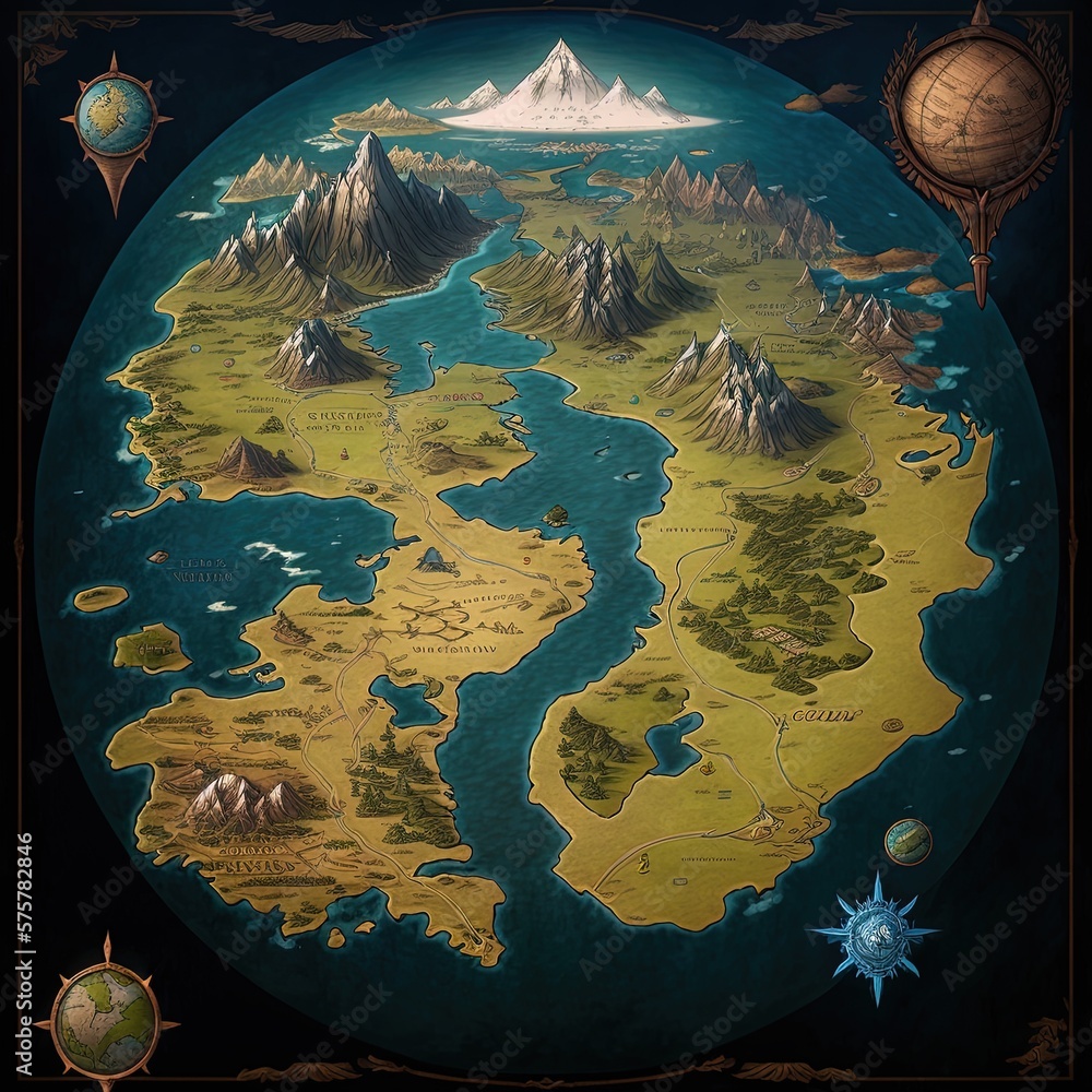 Middle ages kingdom fantasy map, RPG game map, Generative AI Stock ...