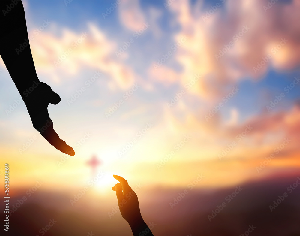 religious concept,Jesus Christ giving a helping hand to human with a ...