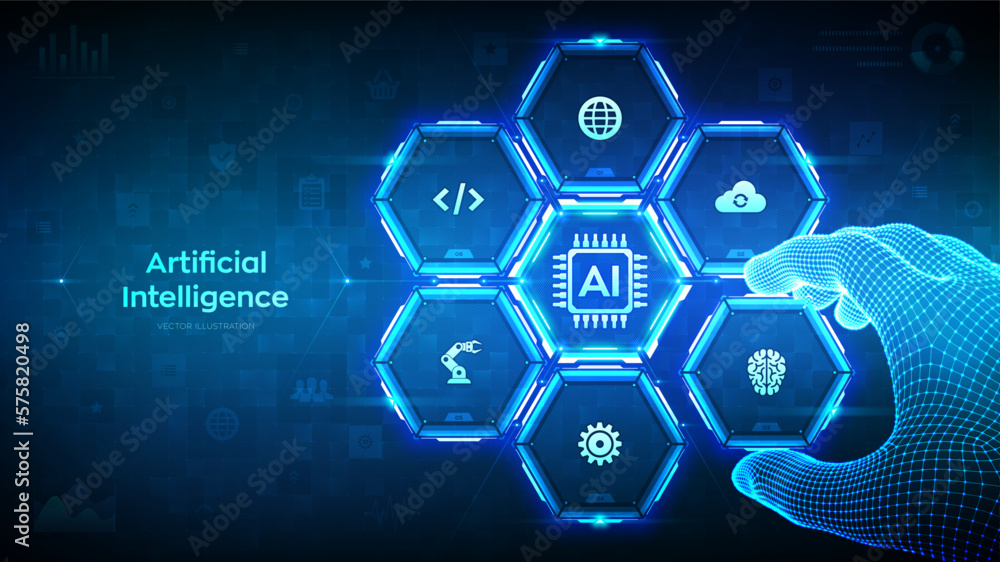 AI. Artificial intelligence. Machine learning concept. Big data ...