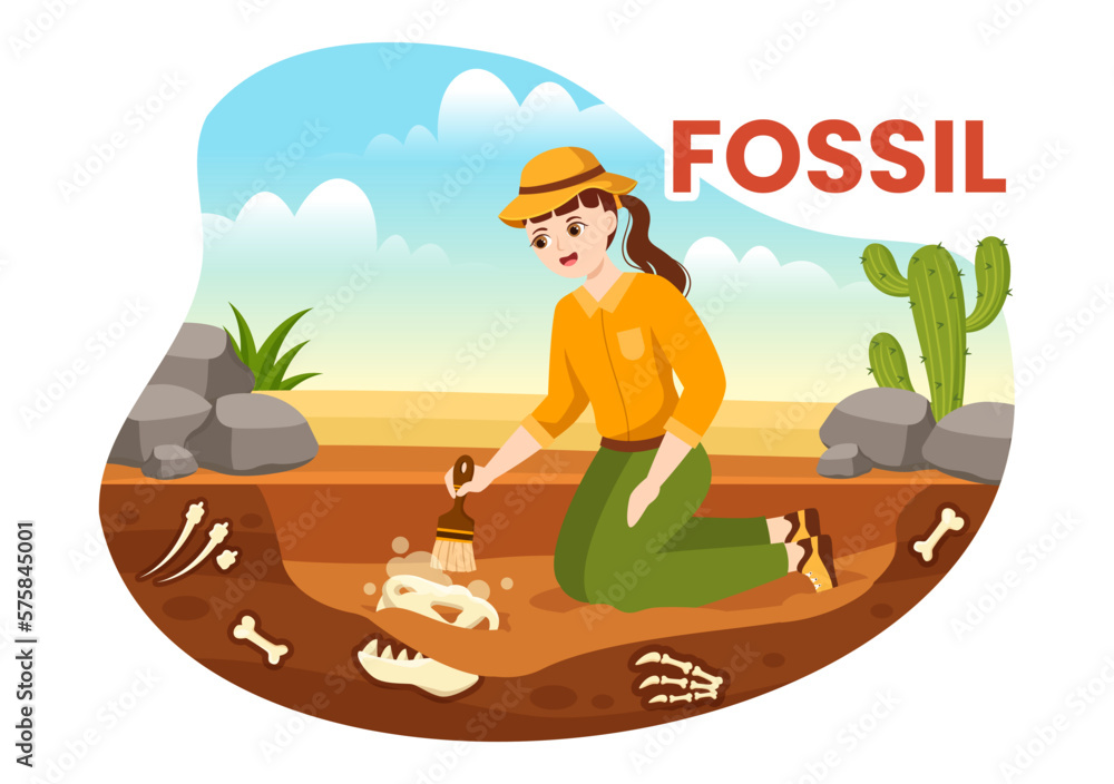 Fossil Illustration with Archaeologists Finds Dinosaurs Skeletons on ...