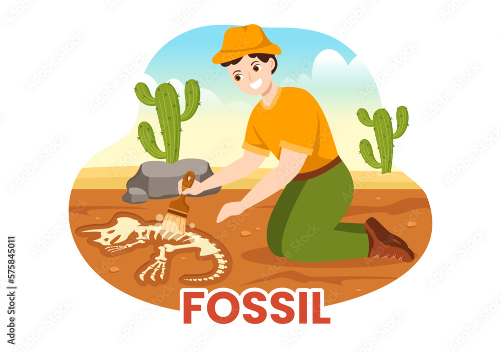 Fossil Illustration with Archaeologists Finds Dinosaurs Skeletons on ...