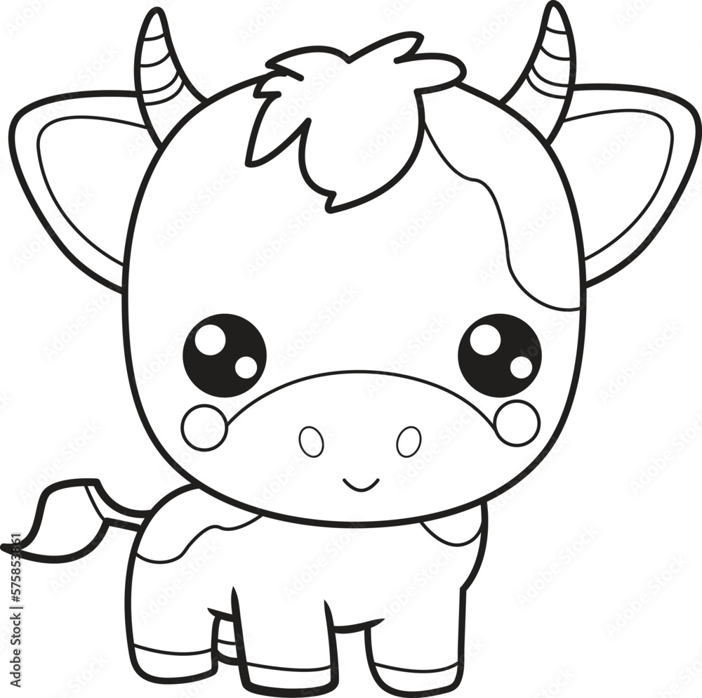 Cute Cow cartoon. Black and white lines. Coloring page for kids ...