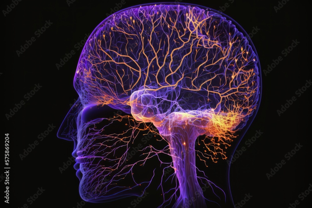 Human head with glowing neurons cells in brain. Deep learning , Machine ...