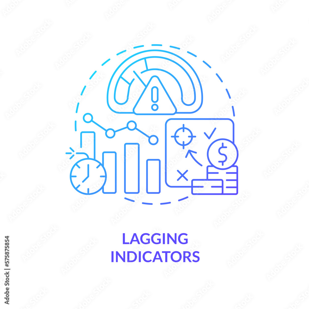 Lagging indicators blue gradient concept icon. Processes prediction ...